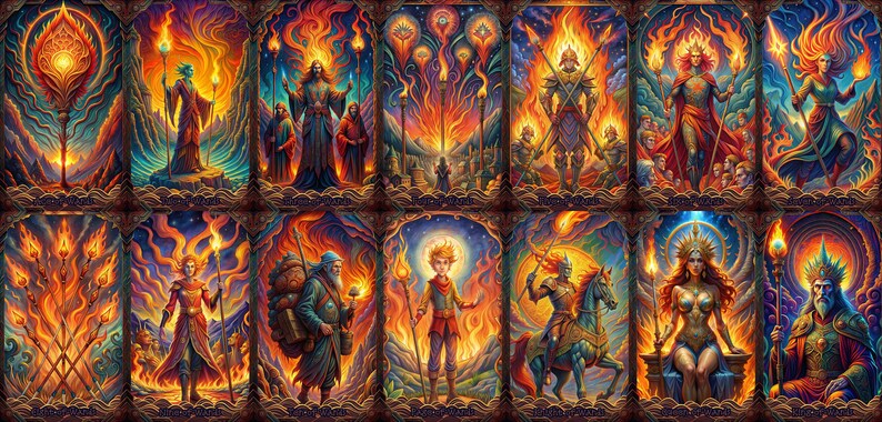 Tarot Card Printable, Fire Tarot Deck, Complete Set, Digital, 78 Cards ...