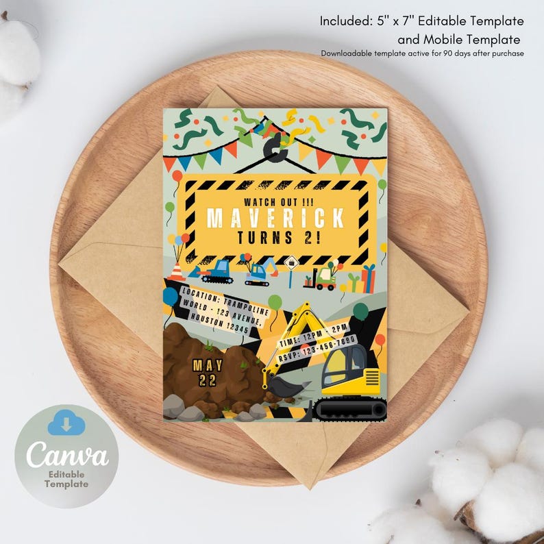 Editable Digital Construction Themed Invitation Template, Construction ...