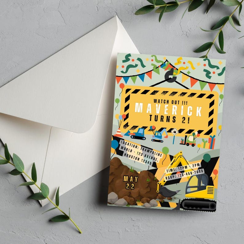 Editable Digital Construction Themed Invitation Template, Construction ...