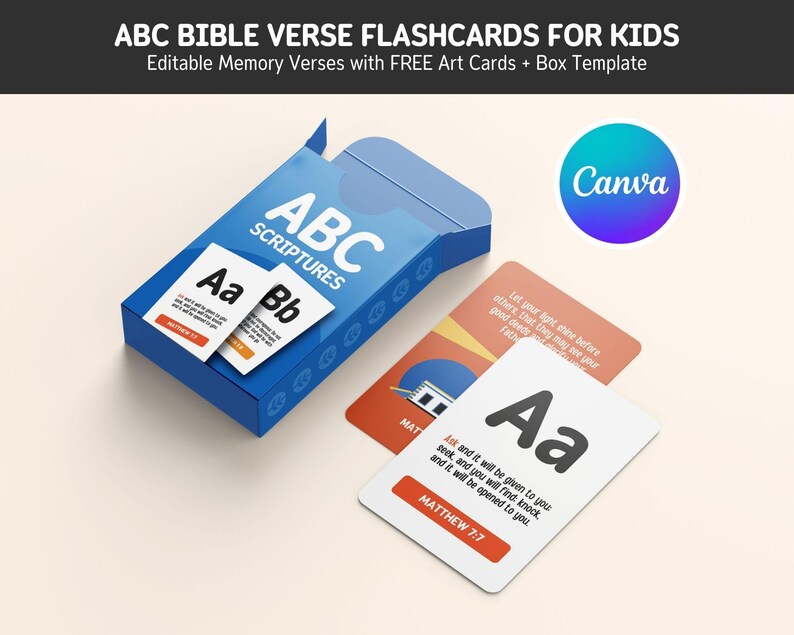 Bible Verse Cards Printable for Kids Alphabet Cards Memory Verses Card ...