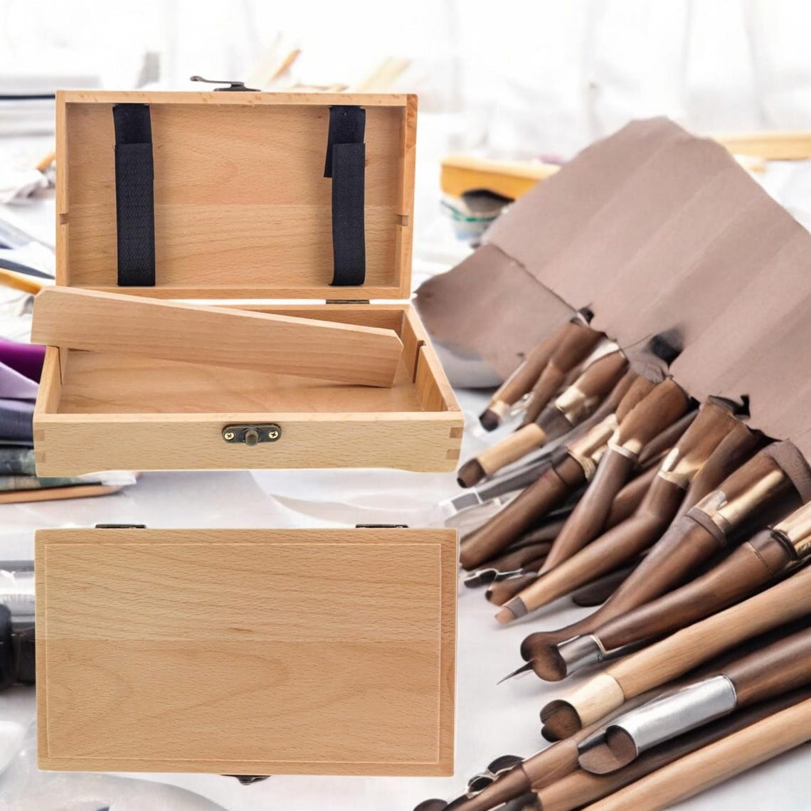 Handcrafted Wooden Art Storage Box – Beechwood Organizer With Drawers ...