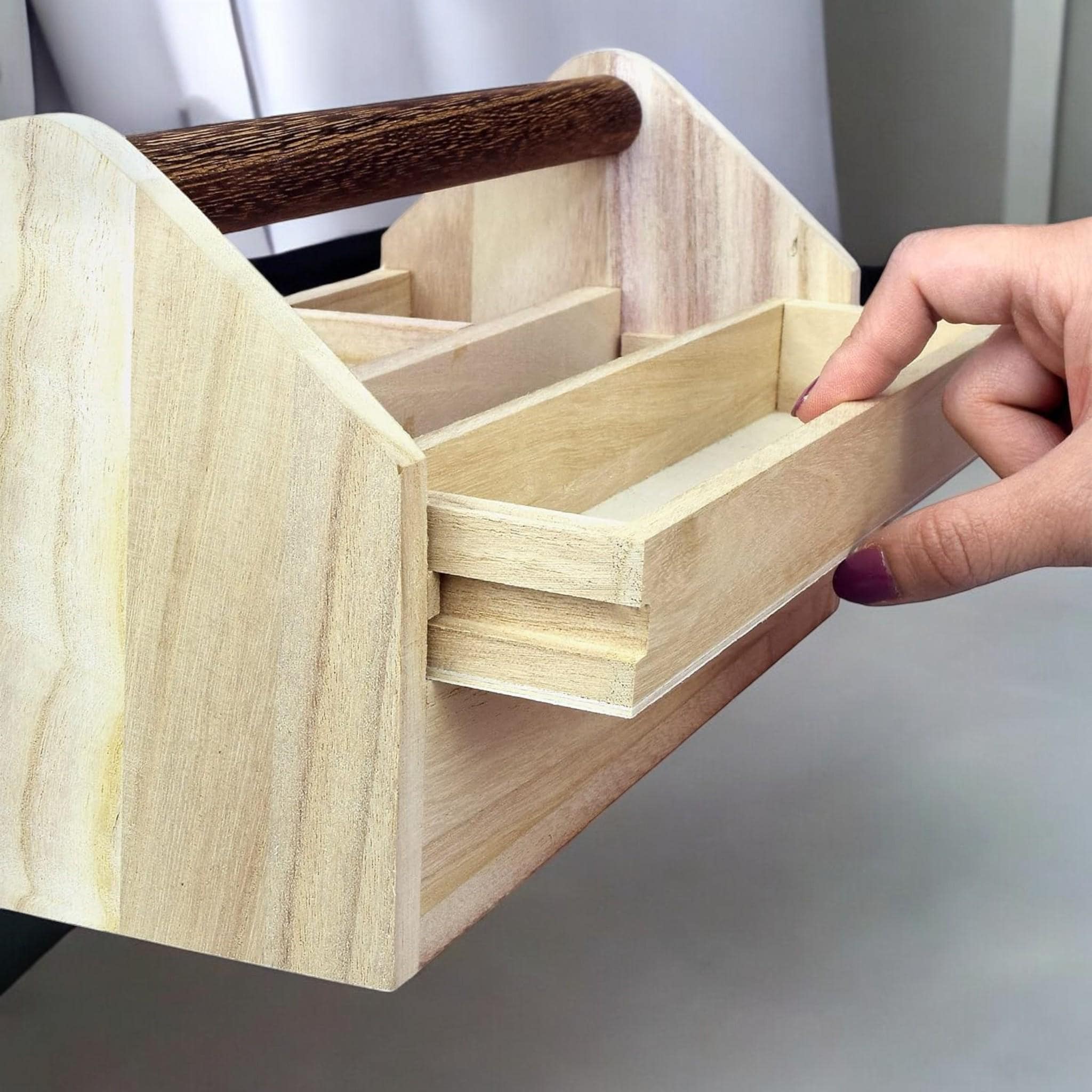 Handcrafted Wooden Craft Tool Caddy With Handle – 5-compartment ...
