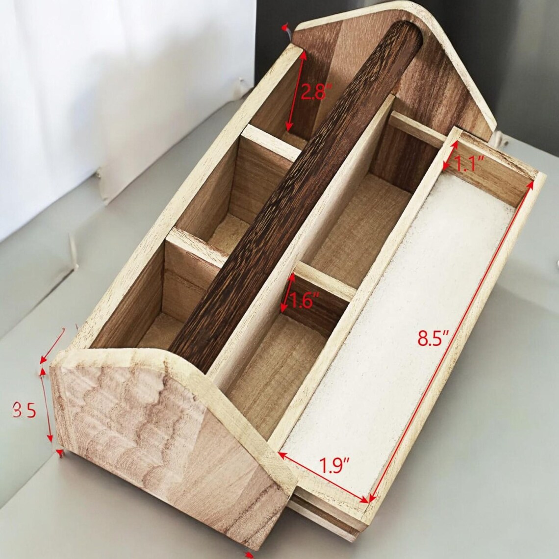 Handcrafted Wooden Craft Tool Caddy With Handle – 5-compartment ...