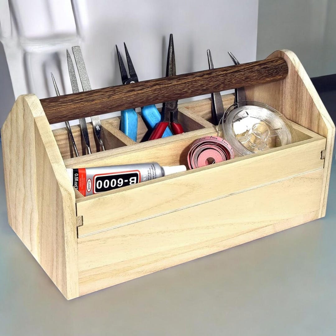 Handcrafted Wooden Craft Tool Caddy With Handle – 5-compartment ...