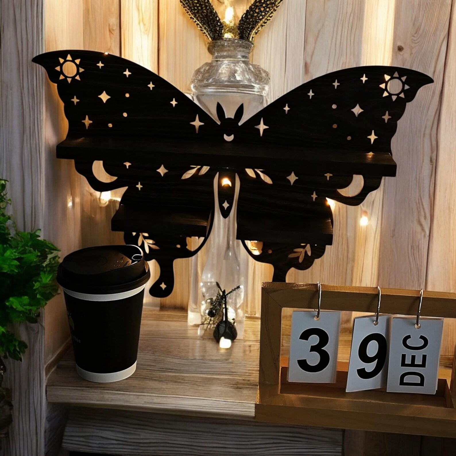 Butterfly Crystal Shelf | Wooden Floating Wall Shelf | Boho Trinket ...