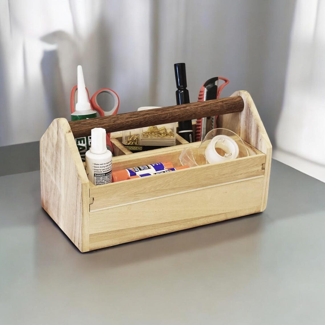 Handcrafted Wooden Craft Tool Caddy With Handle – 5-compartment ...