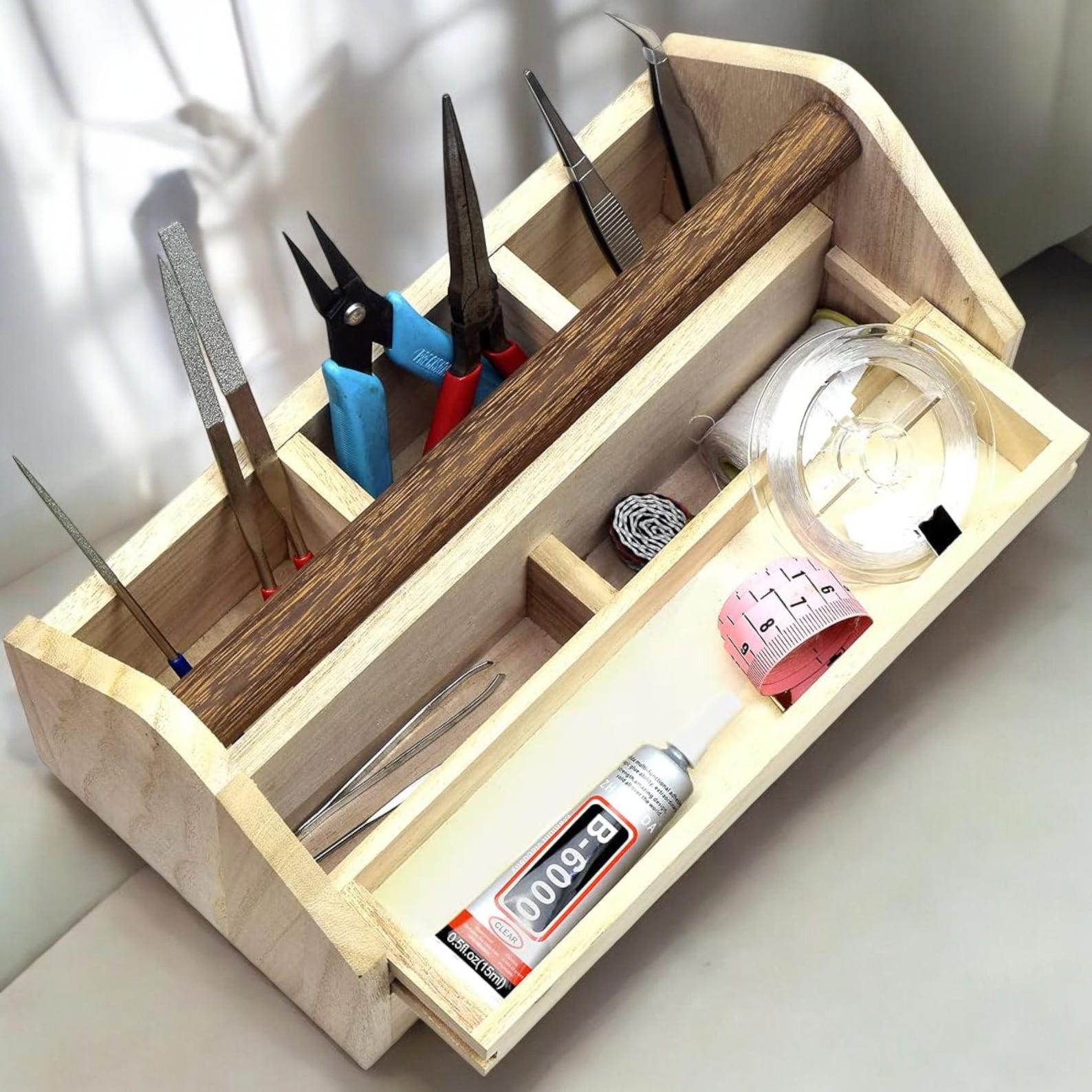 Handcrafted Wooden Craft Tool Caddy With Handle – 5-compartment ...