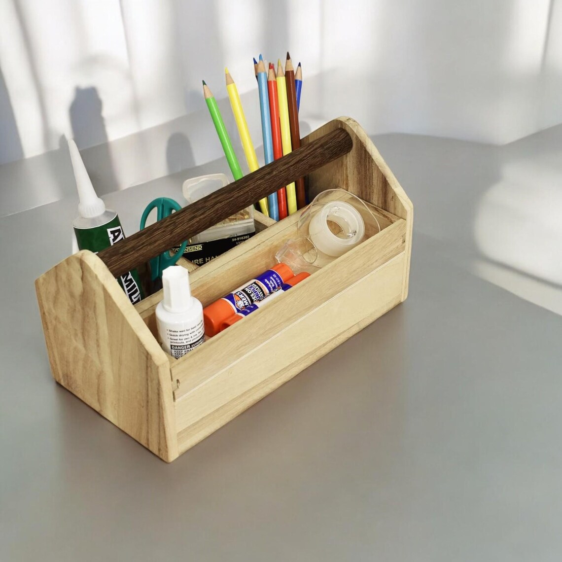 Handcrafted Wooden Craft Tool Caddy With Handle – 5-compartment ...