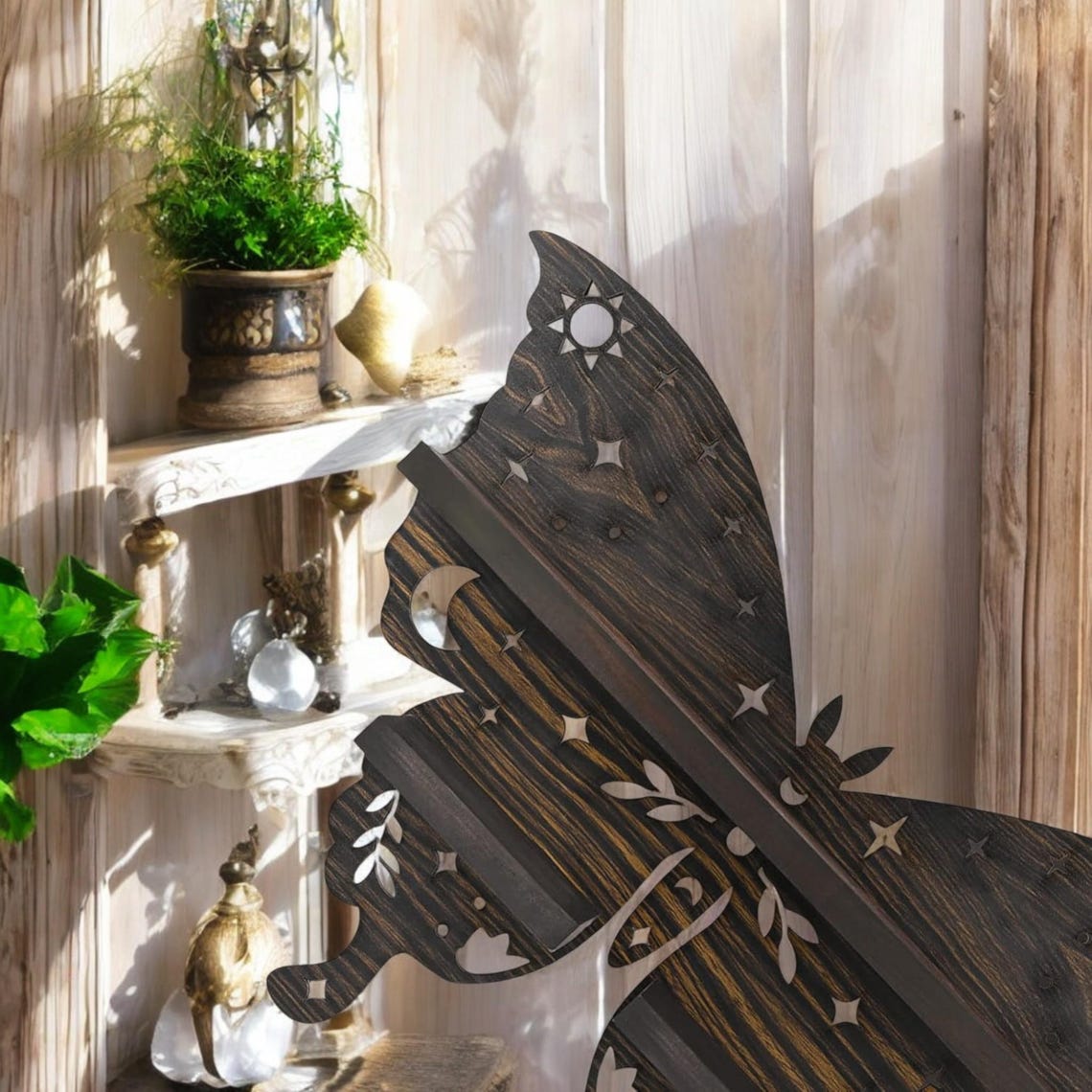 Butterfly Crystal Shelf | Wooden Floating Wall Shelf | Boho Trinket ...