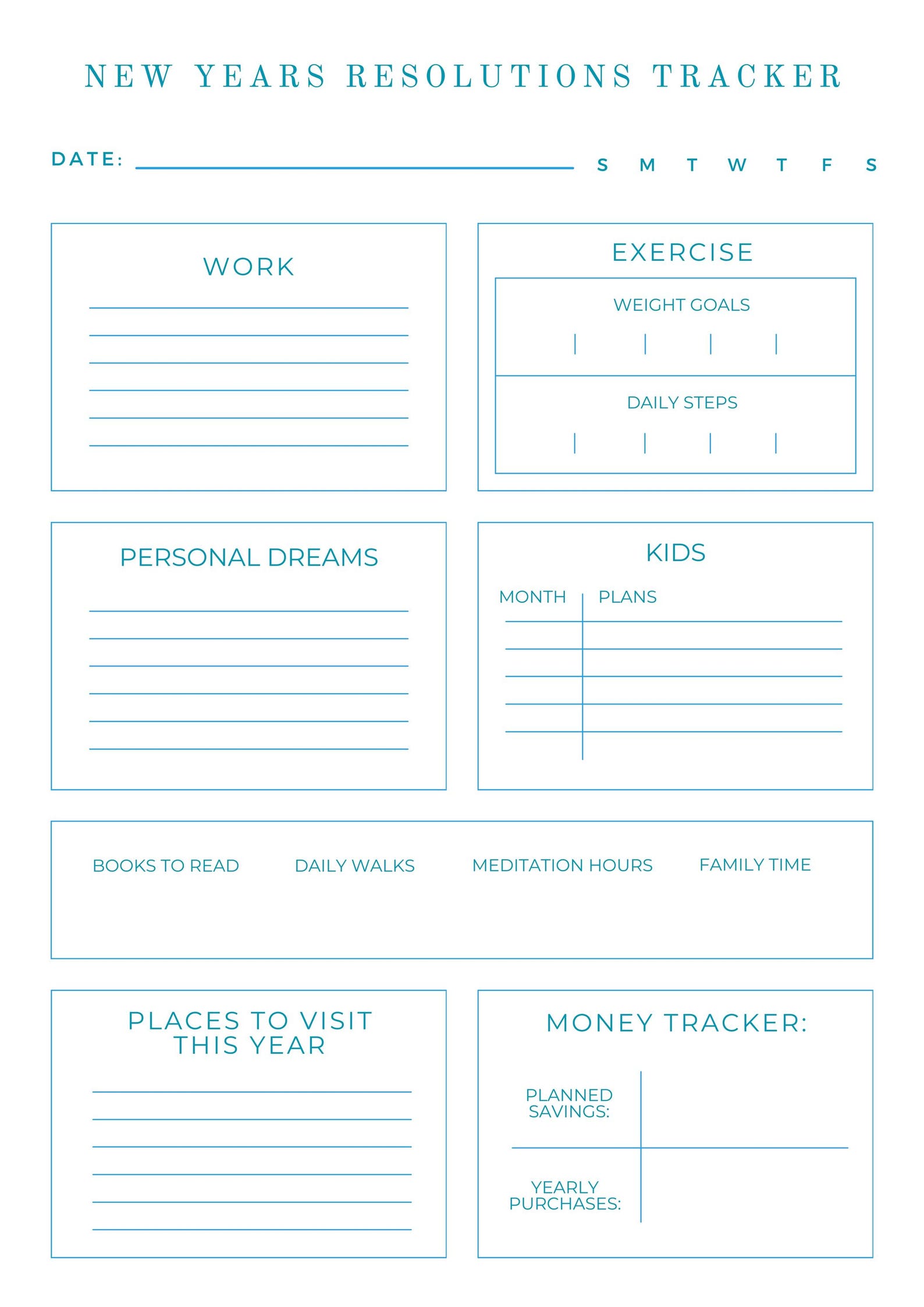 New Years Resolution Tracker Sheet Digital Print Ready File Download - Etsy