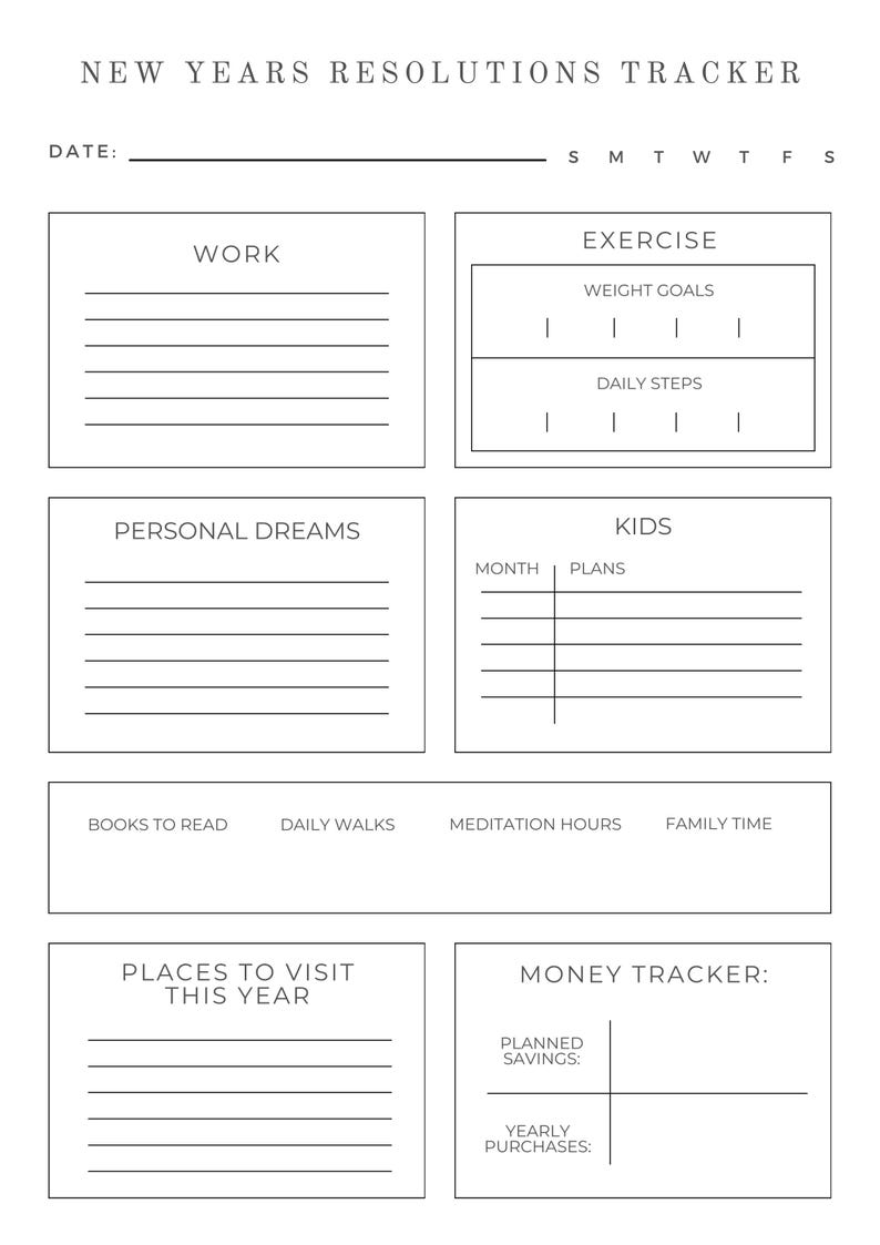 New Years Resolution Tracker Sheet Digital Print Ready File Download - Etsy