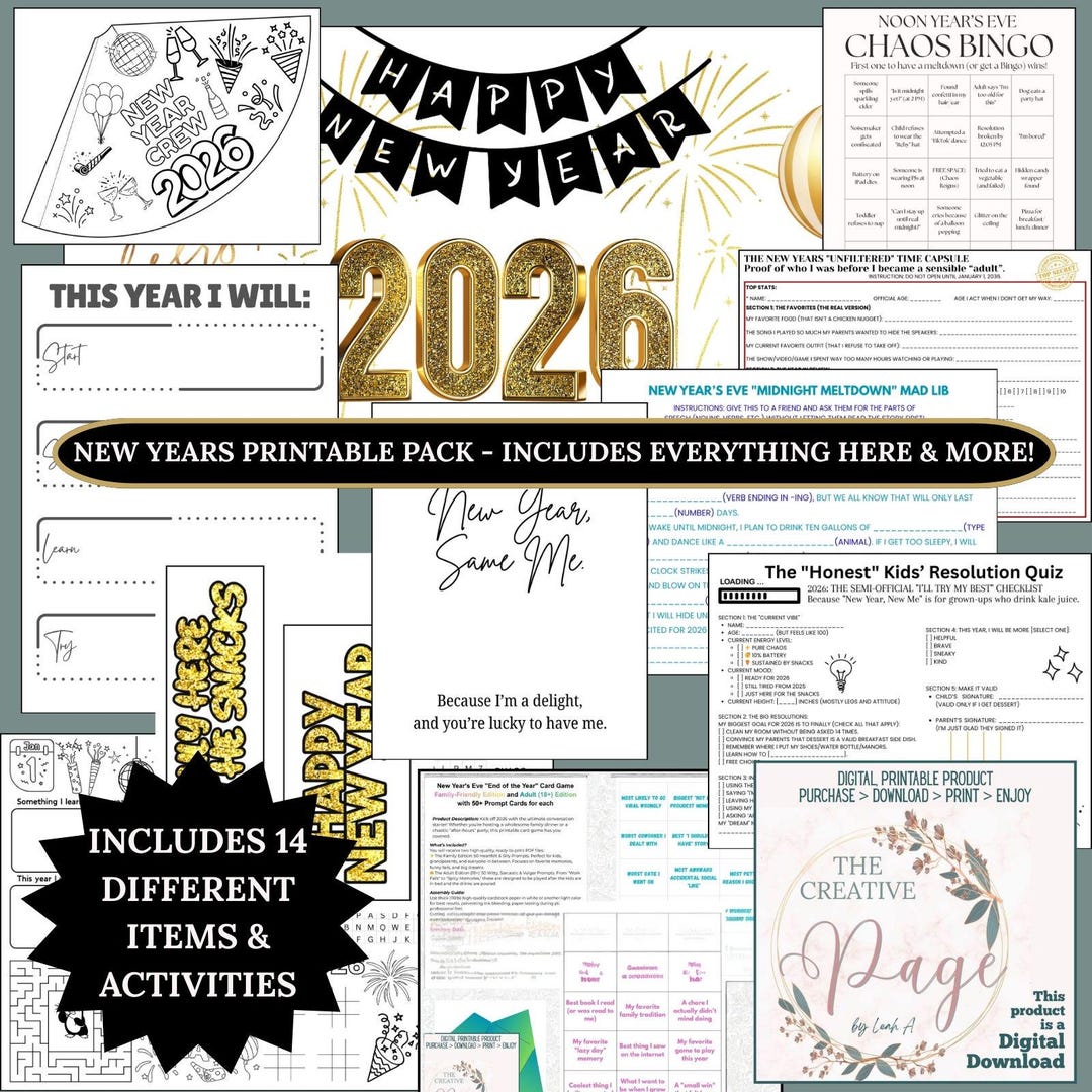 New Years Eve Printable Games, Activities, and Decor (digital Download ...