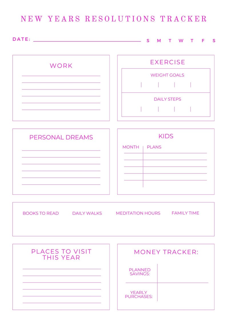 New Years Resolution Tracker Sheet Digital Print Ready File Download - Etsy