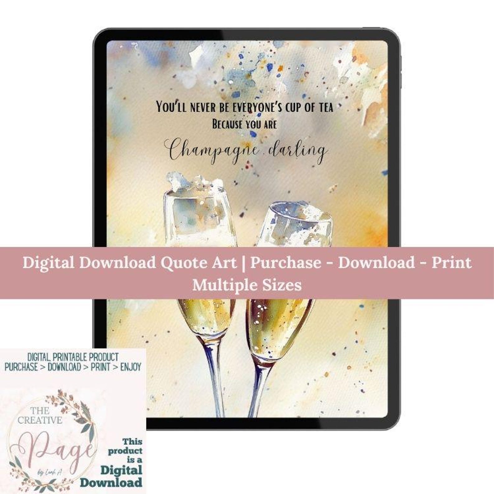 Champagne Darling Inspirational Art Print: Modern Home Decor (digital ...