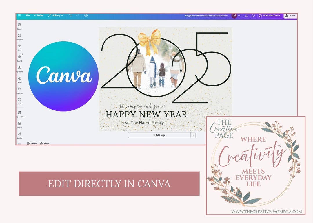 2025 New Year Photo Card, Editable DIY Template (digital Download) - Etsy