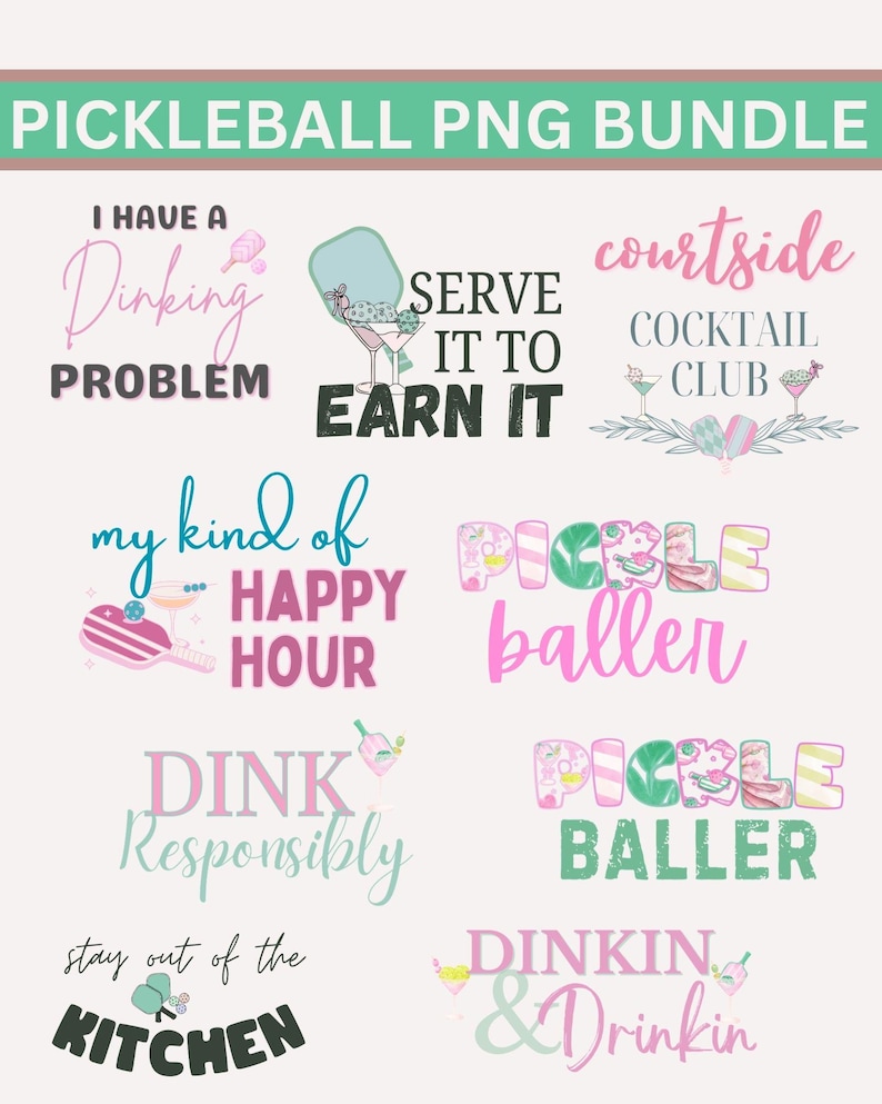 Pickleball PNG Bundle, Funny Dinking & Drinking Designs (instant ...