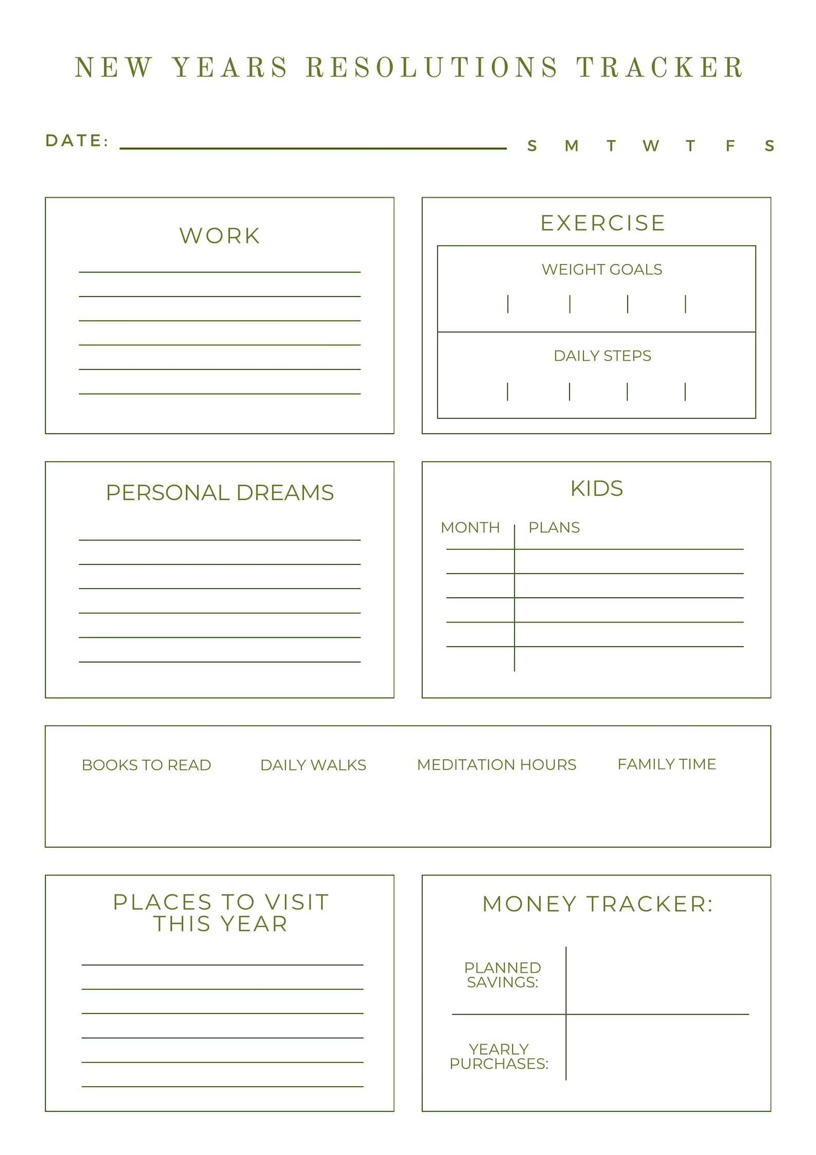 New Years Resolution Tracker Sheet Digital Print Ready File Download - Etsy