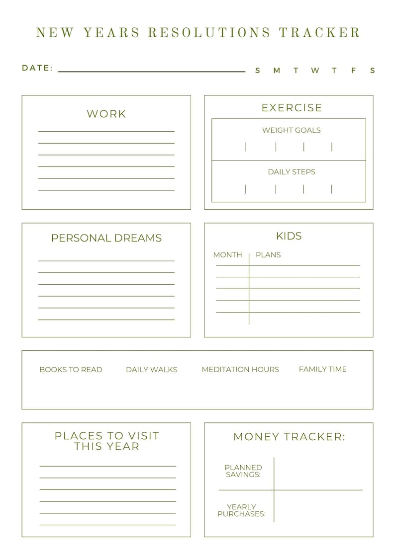 New Years Resolution Tracker Sheet Digital Print Ready File Download - Etsy
