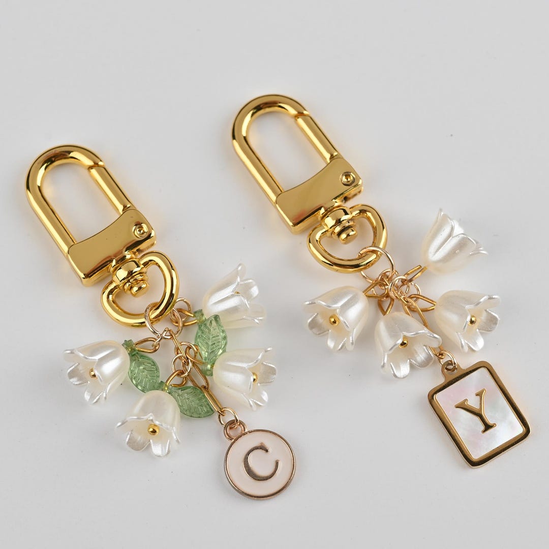 Personalized Lily of the Valley Keychain – Custom Initial Flower ...