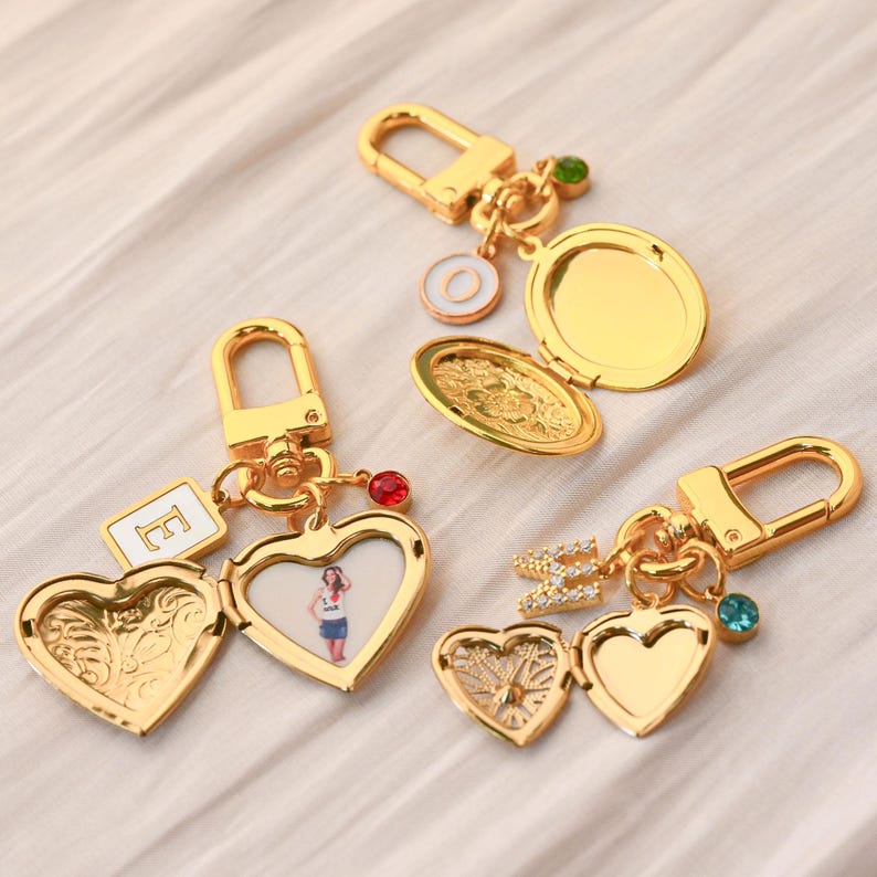 Custom Photo Locket Keychain, Vintage Locket Keychain With Photo, Heart ...
