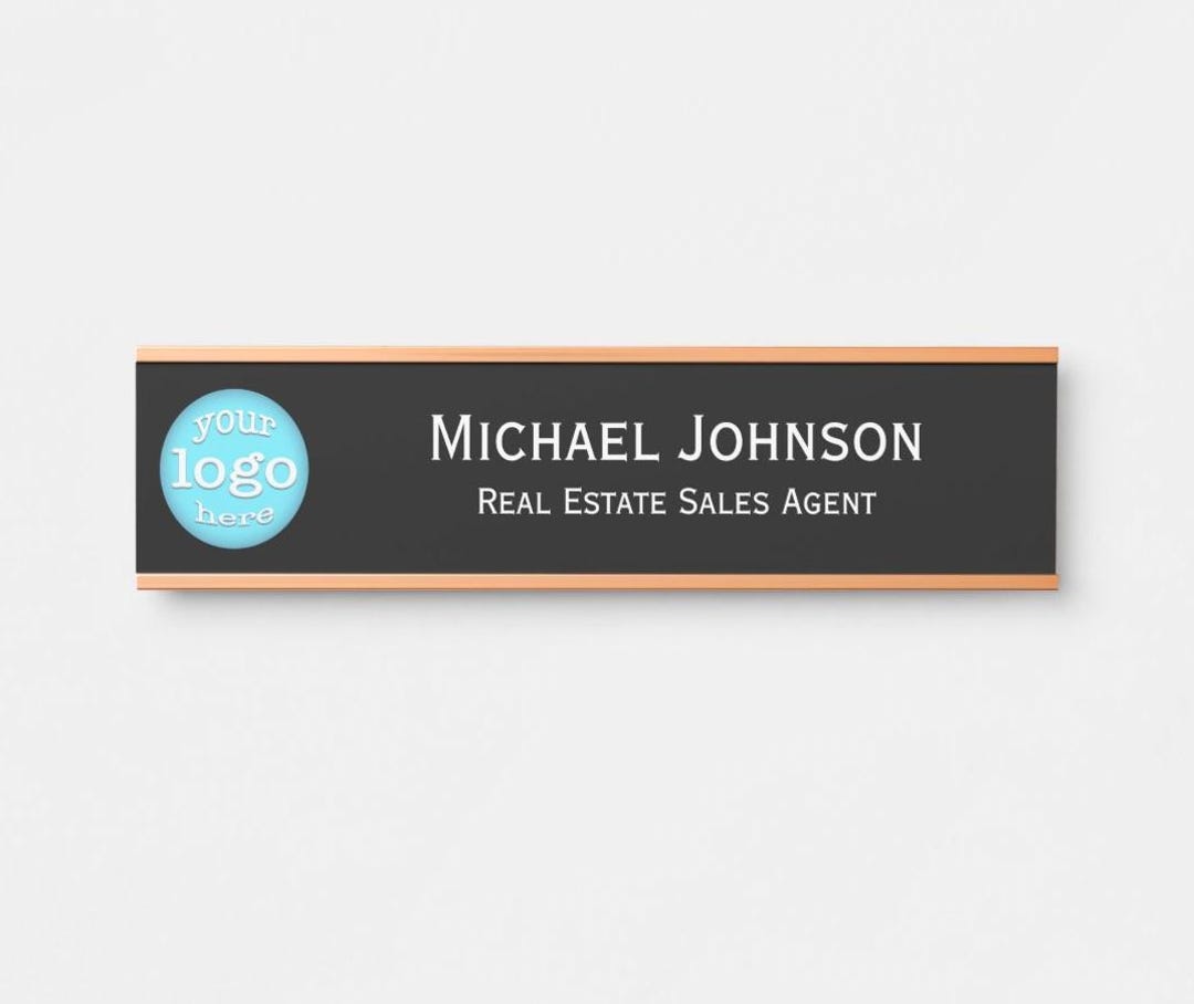 Custom Logo Door Sign Gold Frame, Personalized Name Tag, Engraved ...