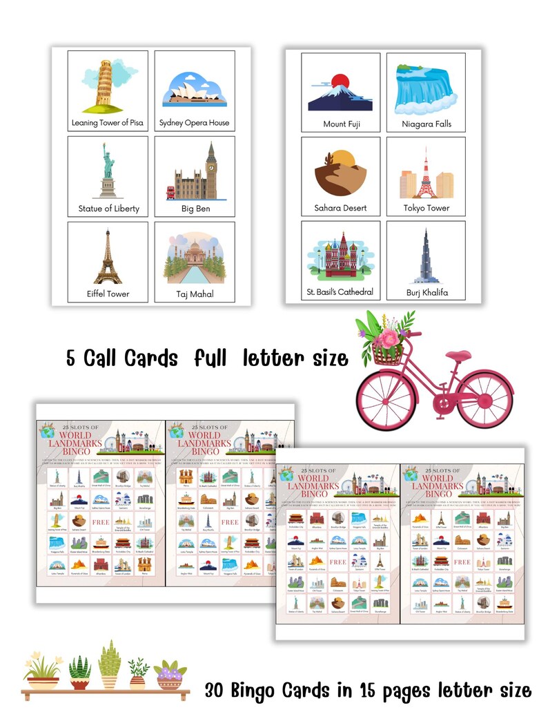 World Landmarks Bingo | Fun & Educational Bingo Game for Kids - Etsy