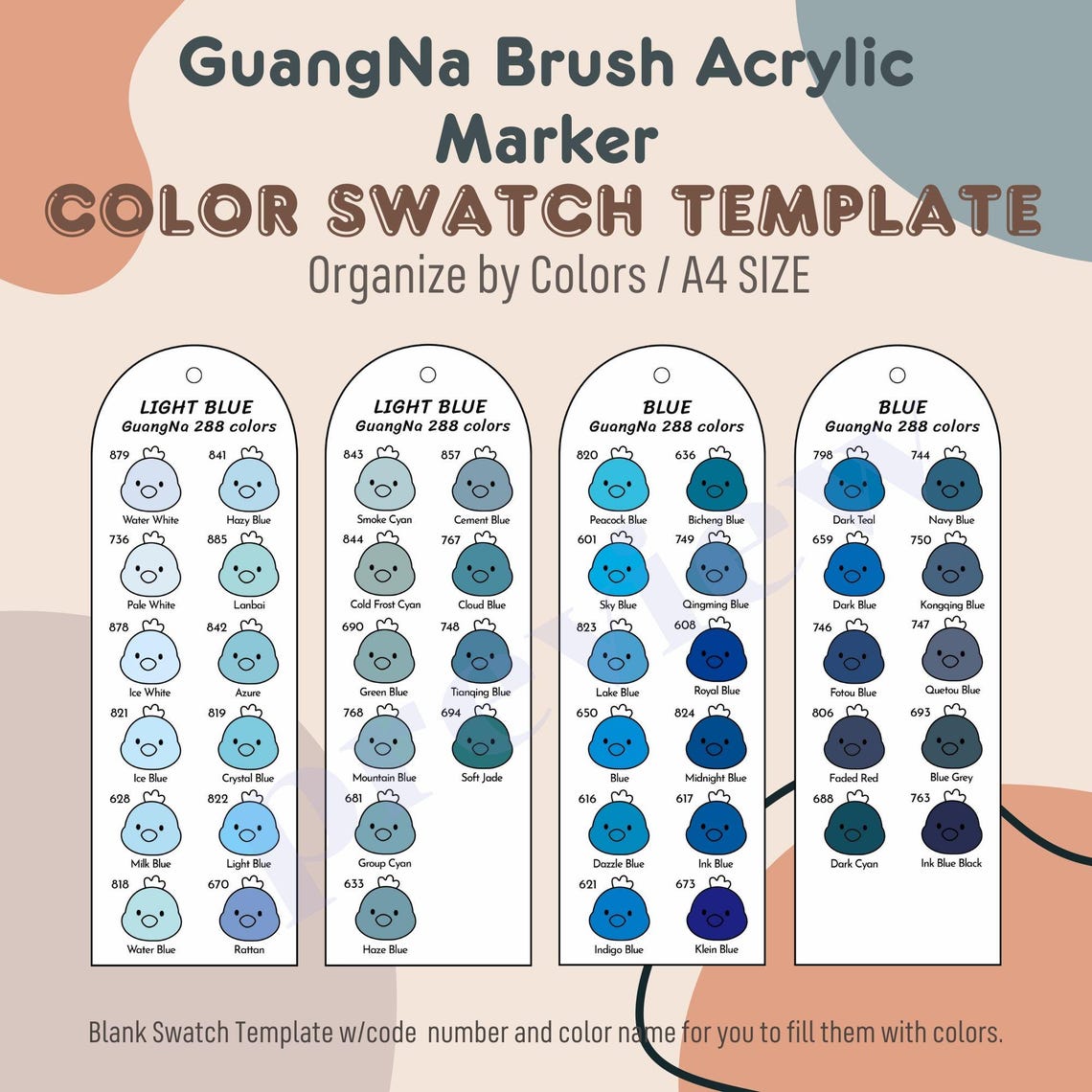 Guangna Brush Acrylic Marker Color Swatch Template,288 Colors ...