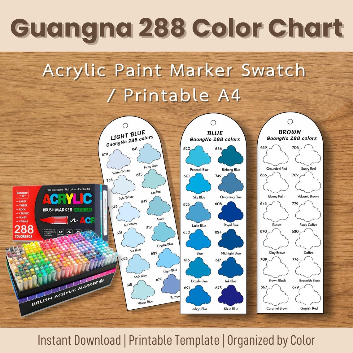 Guangna Brush Acrylic Marker Color Swatch Template,288 Colors ...