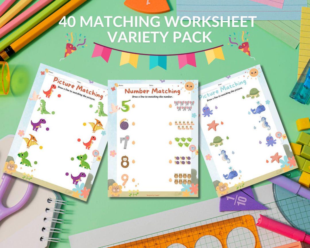 40 Printable Matching Worksheets for Kindergarten Preschool, Match the ...
