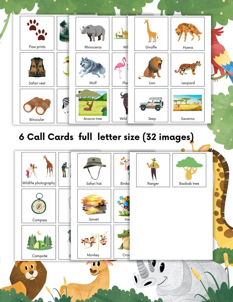 30 Safari Bingo Cards Printable Game for Kids - Etsy
