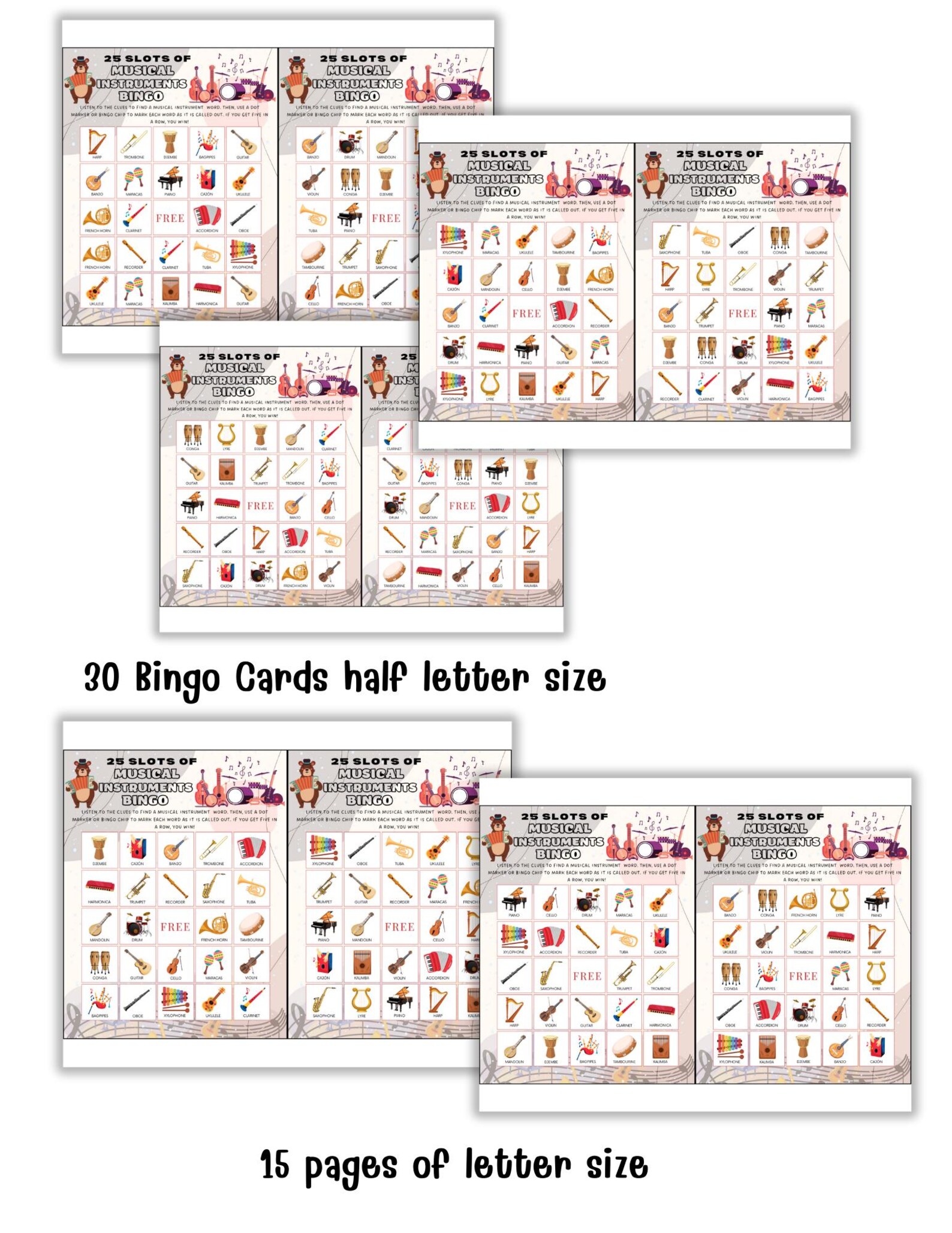 Musical Instruments Bingo Game | Music Class Printable | Kids Music ...