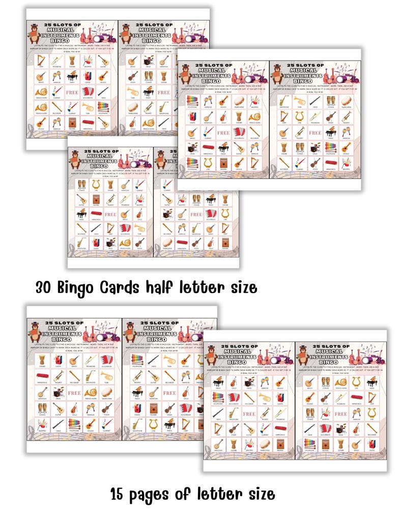 Musical Instruments Bingo Game | Music Class Printable | Kids Music ...