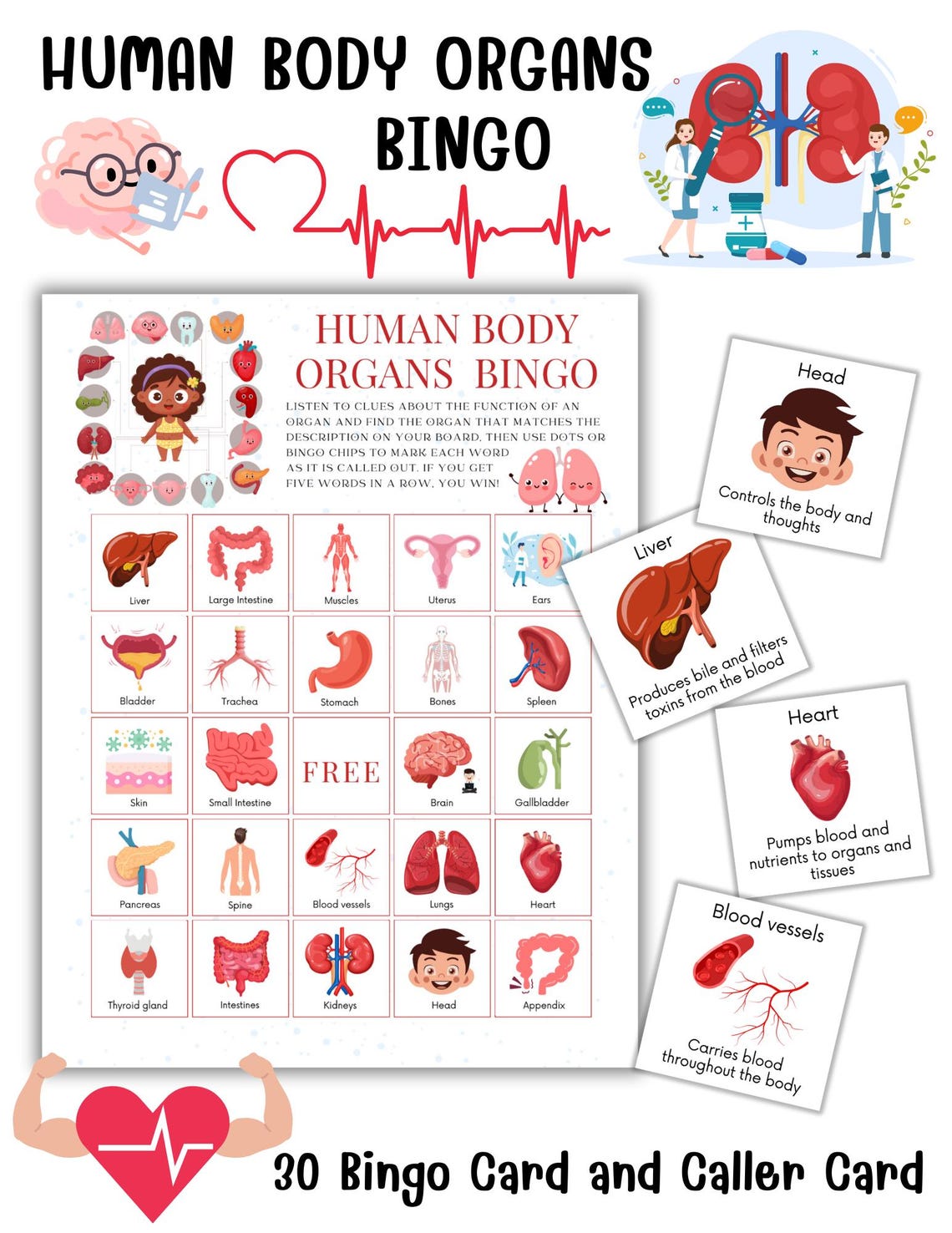 Printable Human Body Bingo Game for Kids | Anatomy Learning Activity ...