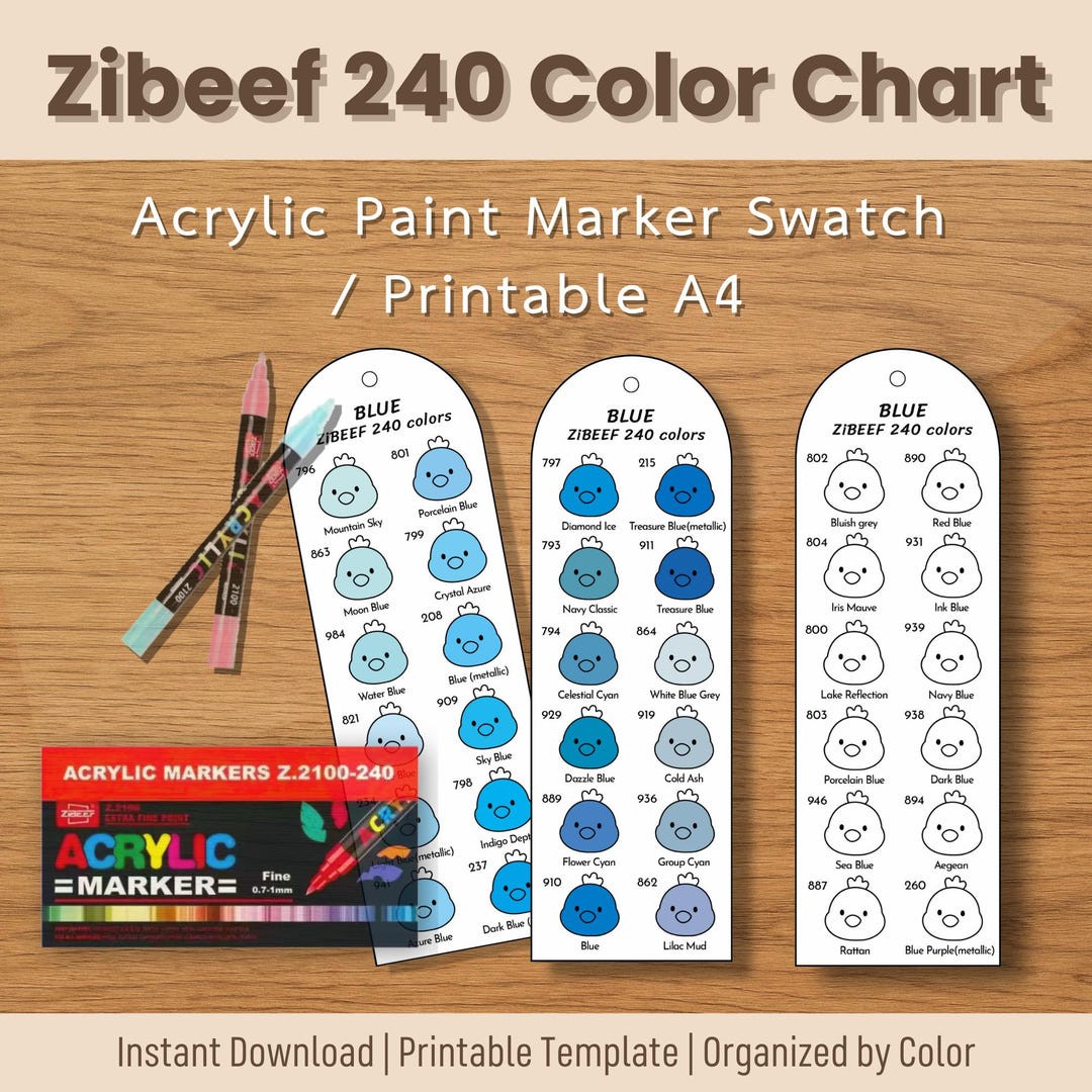 Zibeef 240 Marker Color Swatch Chart: Printable Artist Organizer (PDF ...