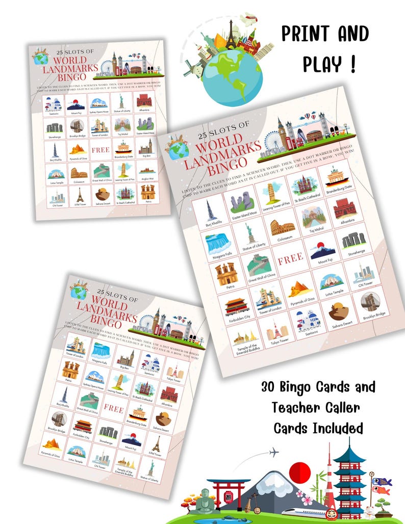 World Landmarks Bingo | Fun & Educational Bingo Game for Kids - Etsy