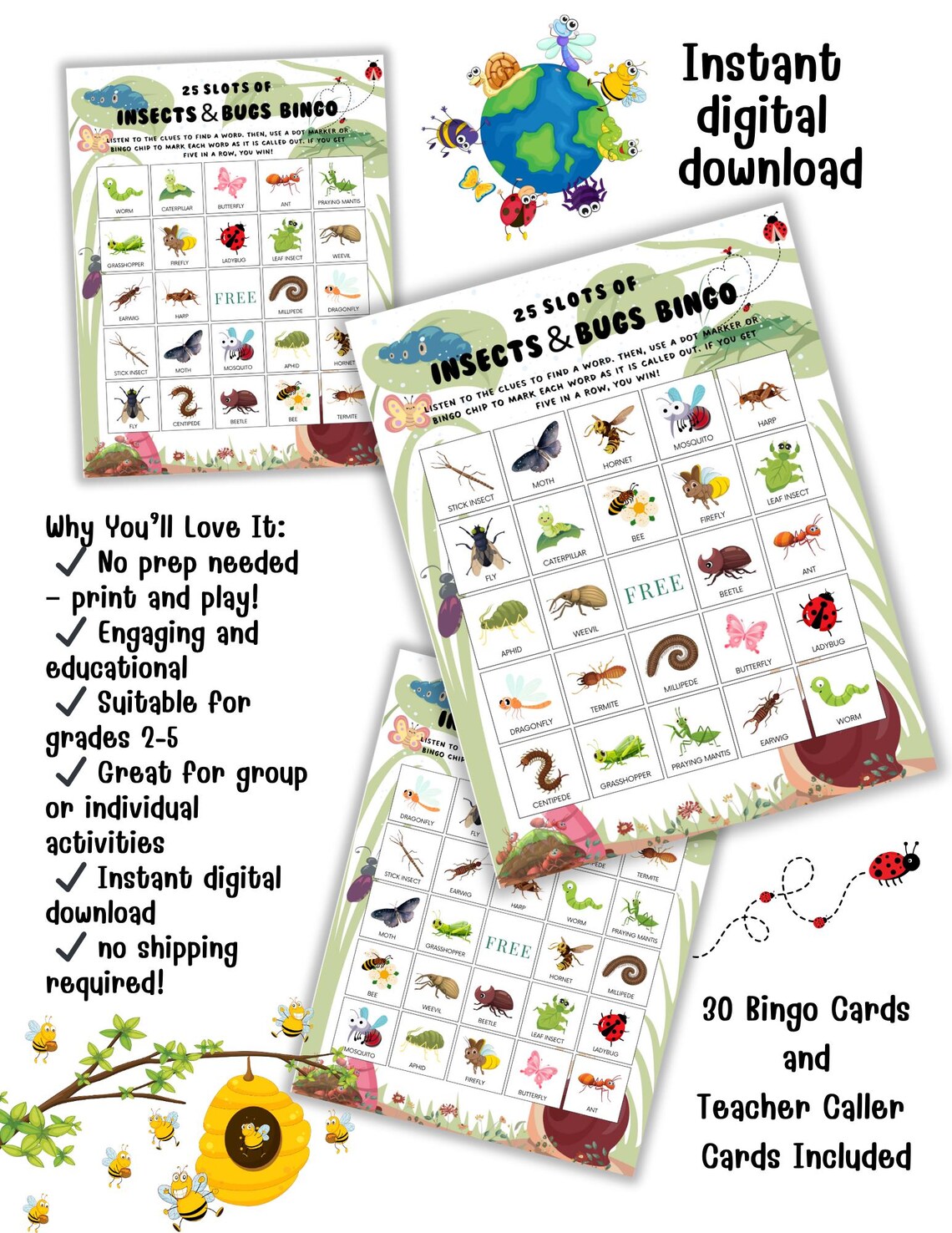 Insects and Bugs Bingo Game | Printable Bug Bingo for Kids | Spring ...