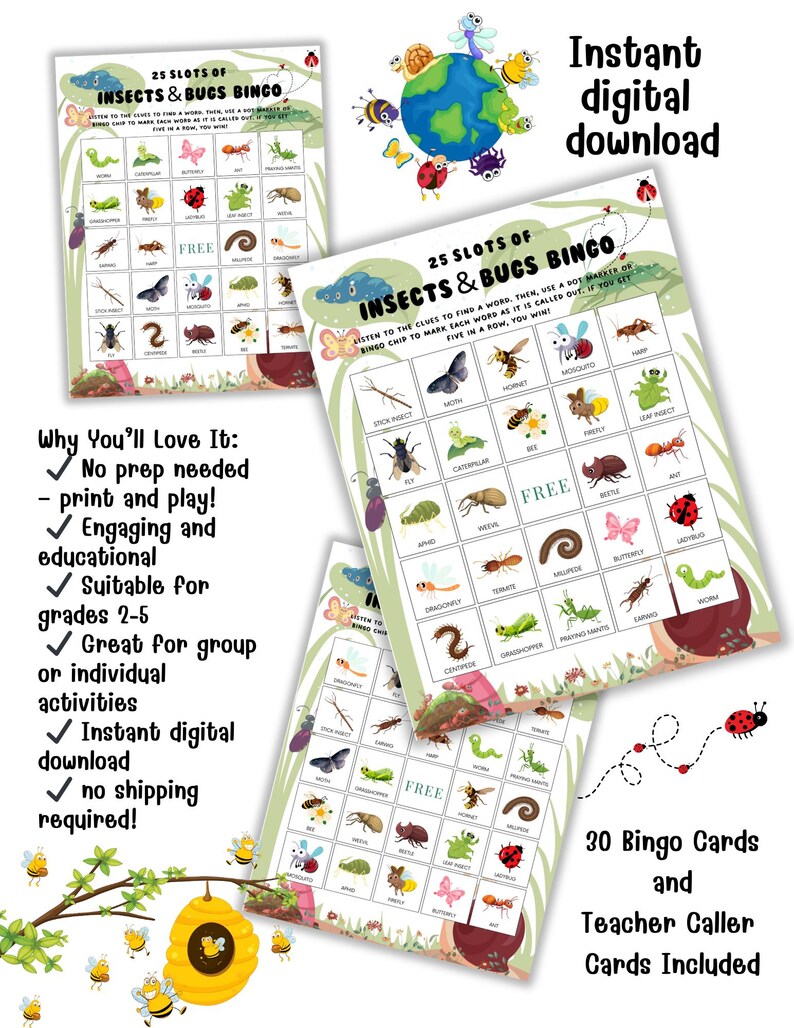 Insects and Bugs Bingo Game | Printable Bug Bingo for Kids | Spring ...