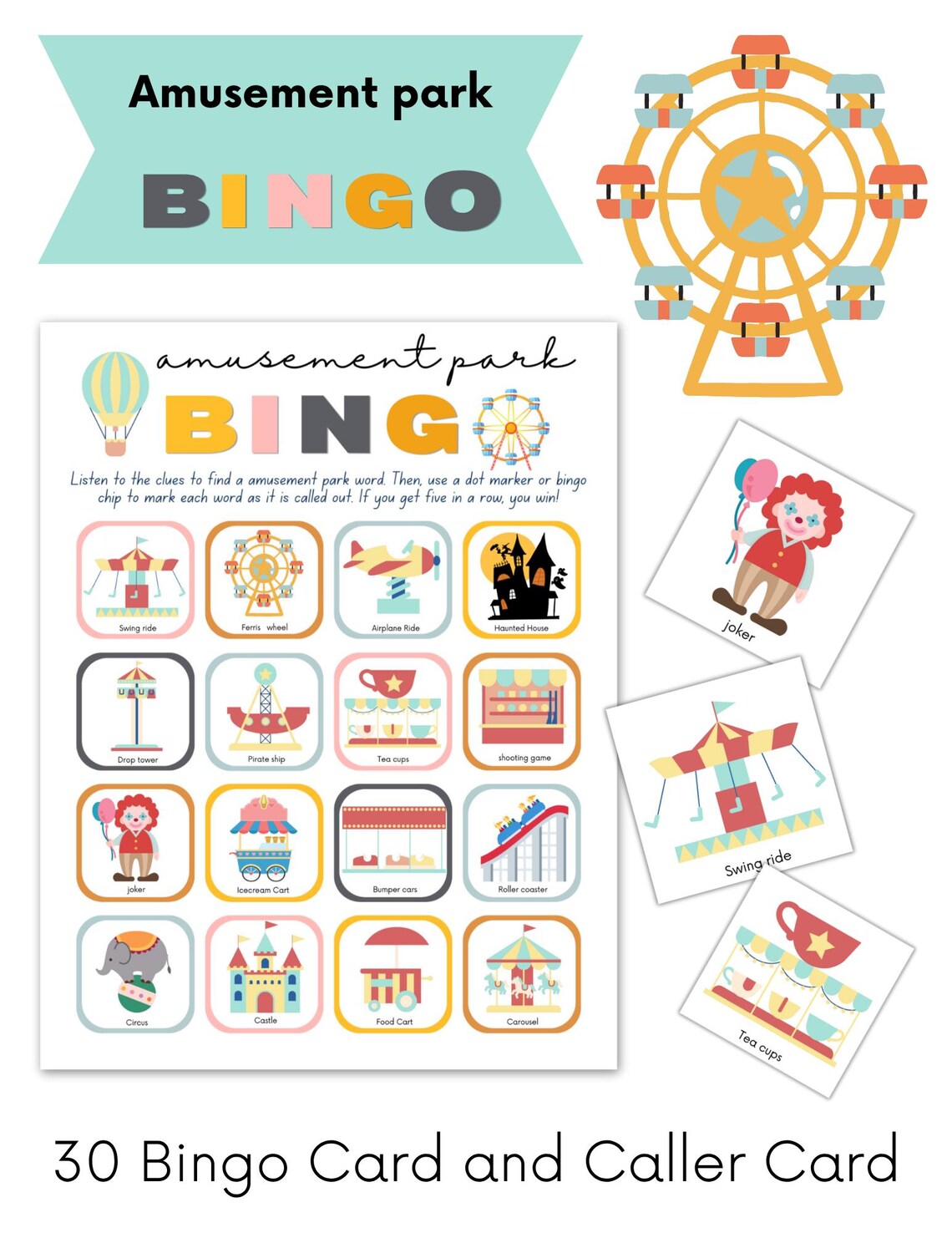 Amusement Park BINGO Game Printable | Fun Classroom & Homeschool Game ...