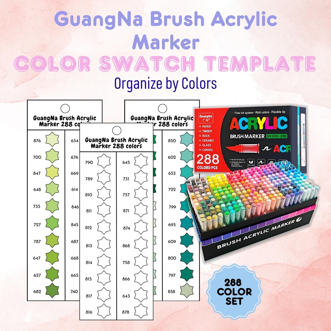 Guangna Brush Acrylic Marker Color Swatch Template,288 Colors ...