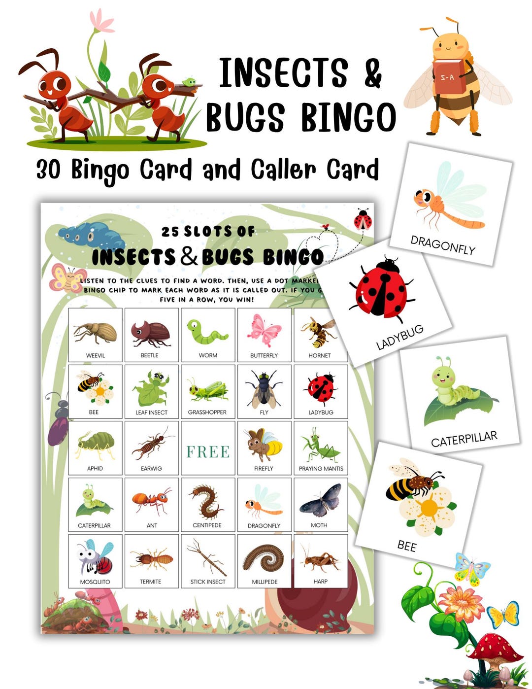 Insects and Bugs Bingo Game: Spring Classroom Activity (printable PDF ...