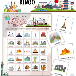 World Landmarks Bingo | Fun & Educational Bingo Game for Kids - Etsy