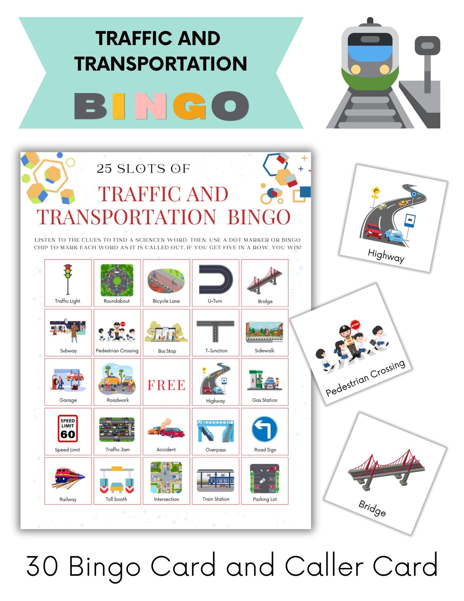 Traffic/transportation BINGO Game Activity 30 Different Bingo Cards - Etsy