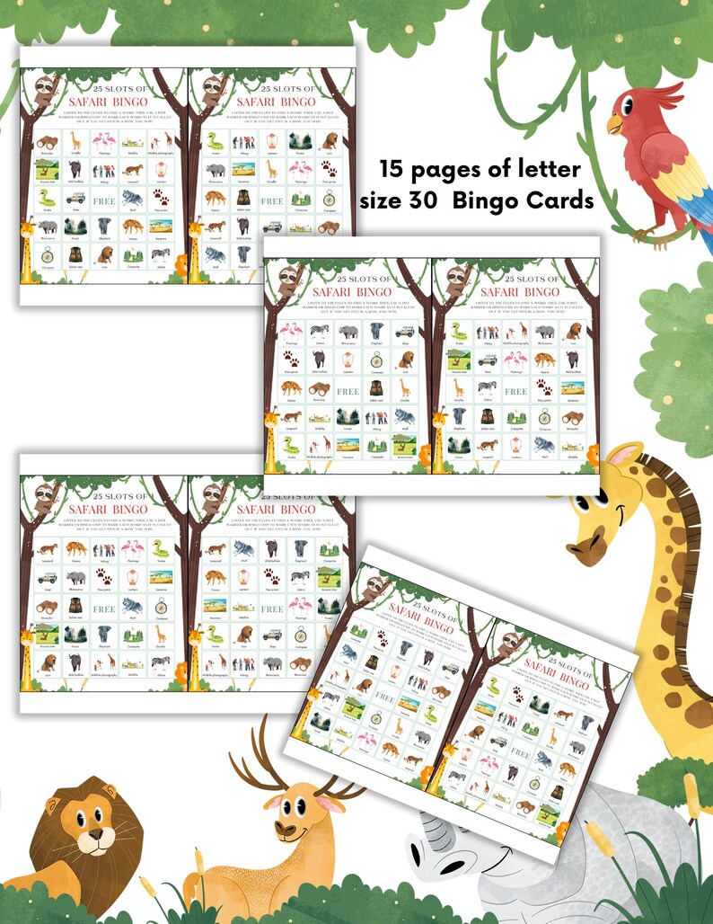 30 Safari Bingo Cards Printable Game for Kids - Etsy