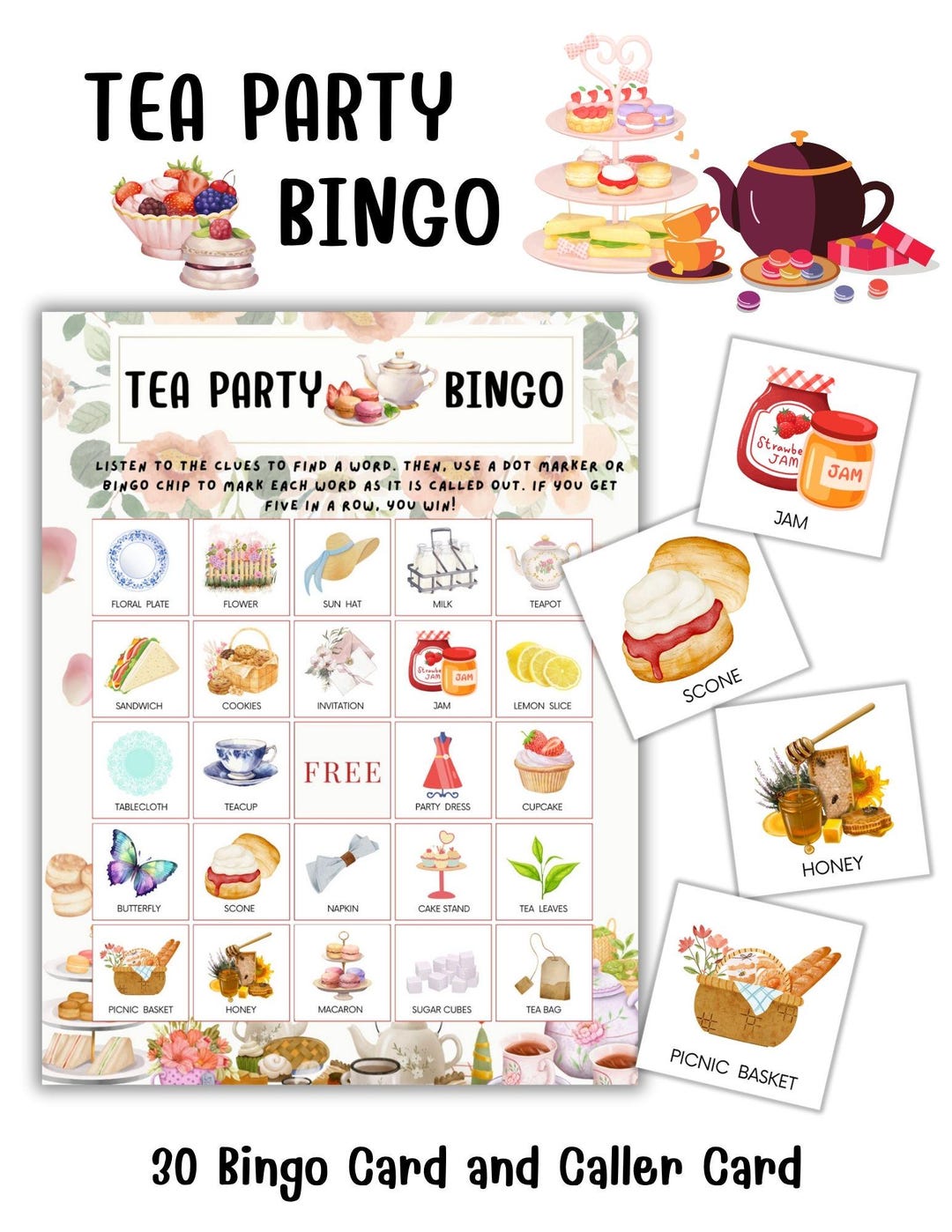 Tea Party Bingo Game – Printable Kids Party Activity | Cute Afternoon ...