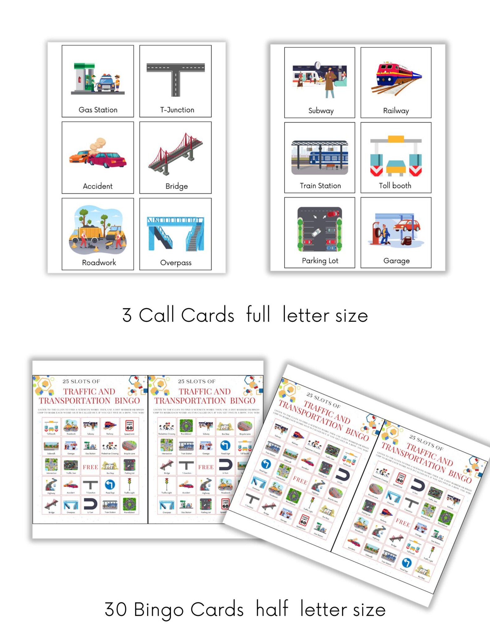 Traffic/transportation BINGO Game Activity 30 Different Bingo Cards - Etsy