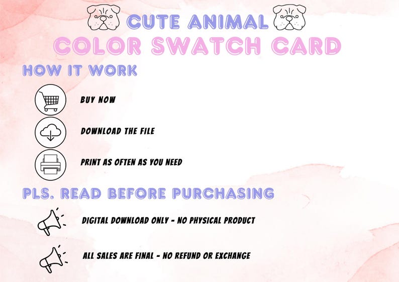 Cute Animal Color Swatch Cards, Printable Marker & Pencil Chart (PDF ...