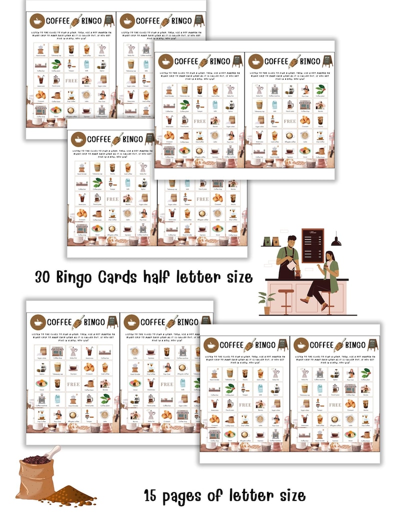 Coffee Bingo Game: 30 Printable Cards, Coffee Theme Party (PDF Download ...