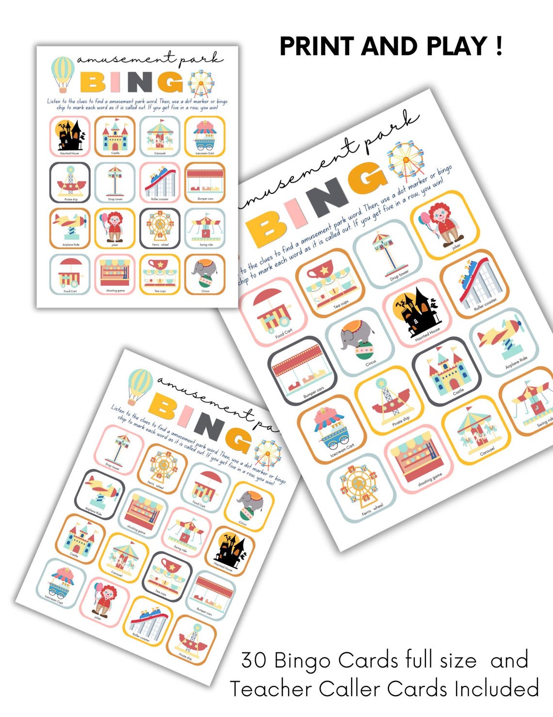 Amusement Park BINGO Game Printable | Fun Classroom & Homeschool Game ...