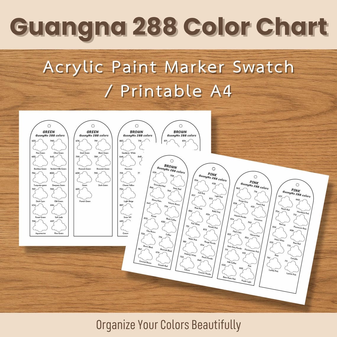 Guangna Brush Acrylic Marker Color Swatch Template,288 Colors ...