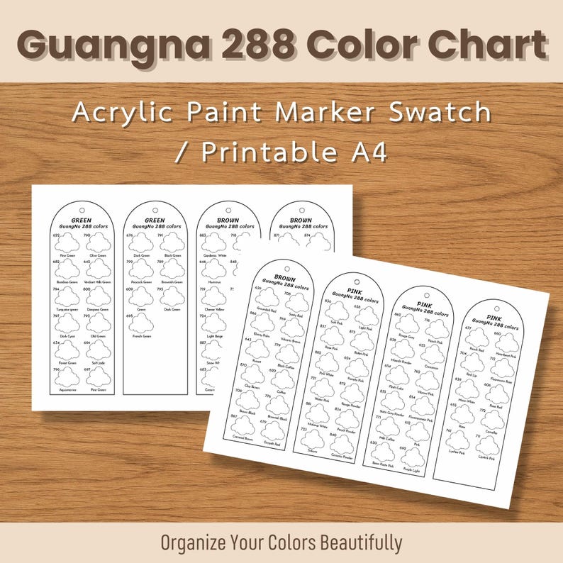 Guangna Brush Acrylic Marker Color Swatch Template,288 Colors ...